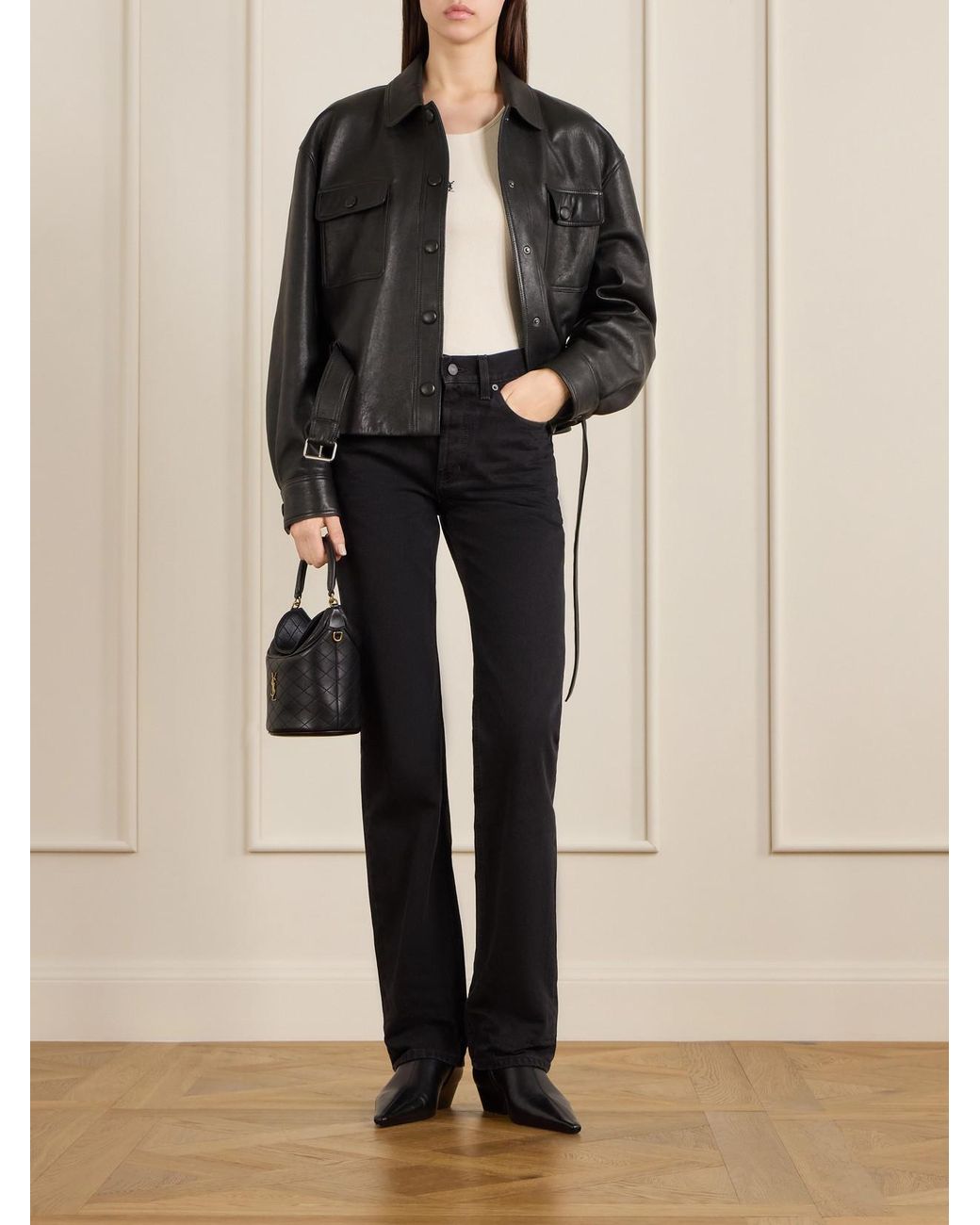 Saint Laurent Gaby Embellished Quilted Leather Bucket Bag in Black | Lyst