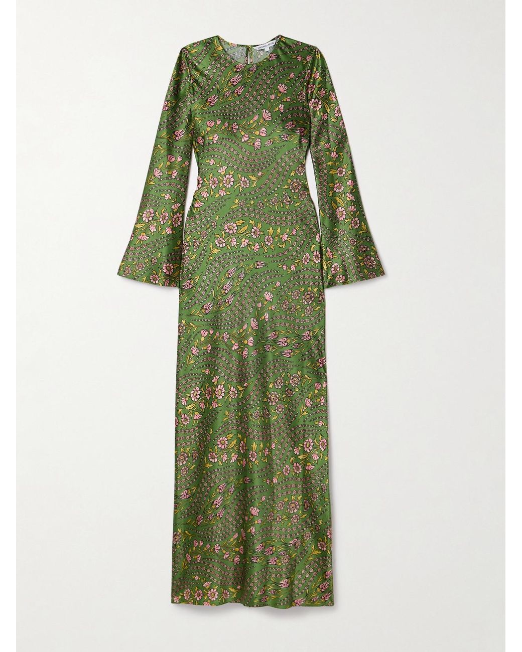 Veronica Beard Gemma Floral-Print Silk-Blend Satin Maxi Dress in Green ...