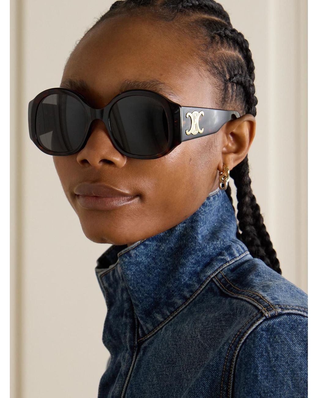 Celine Maxi Triomphe Round-Frame Acetate Sunglasses in Black | Lyst