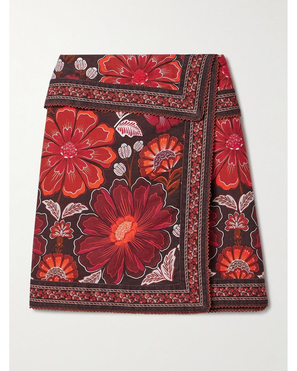 FARM Rio Gigi Wrap-Effect Floral-Print Cotton-Twill Mini Skirt in Red ...