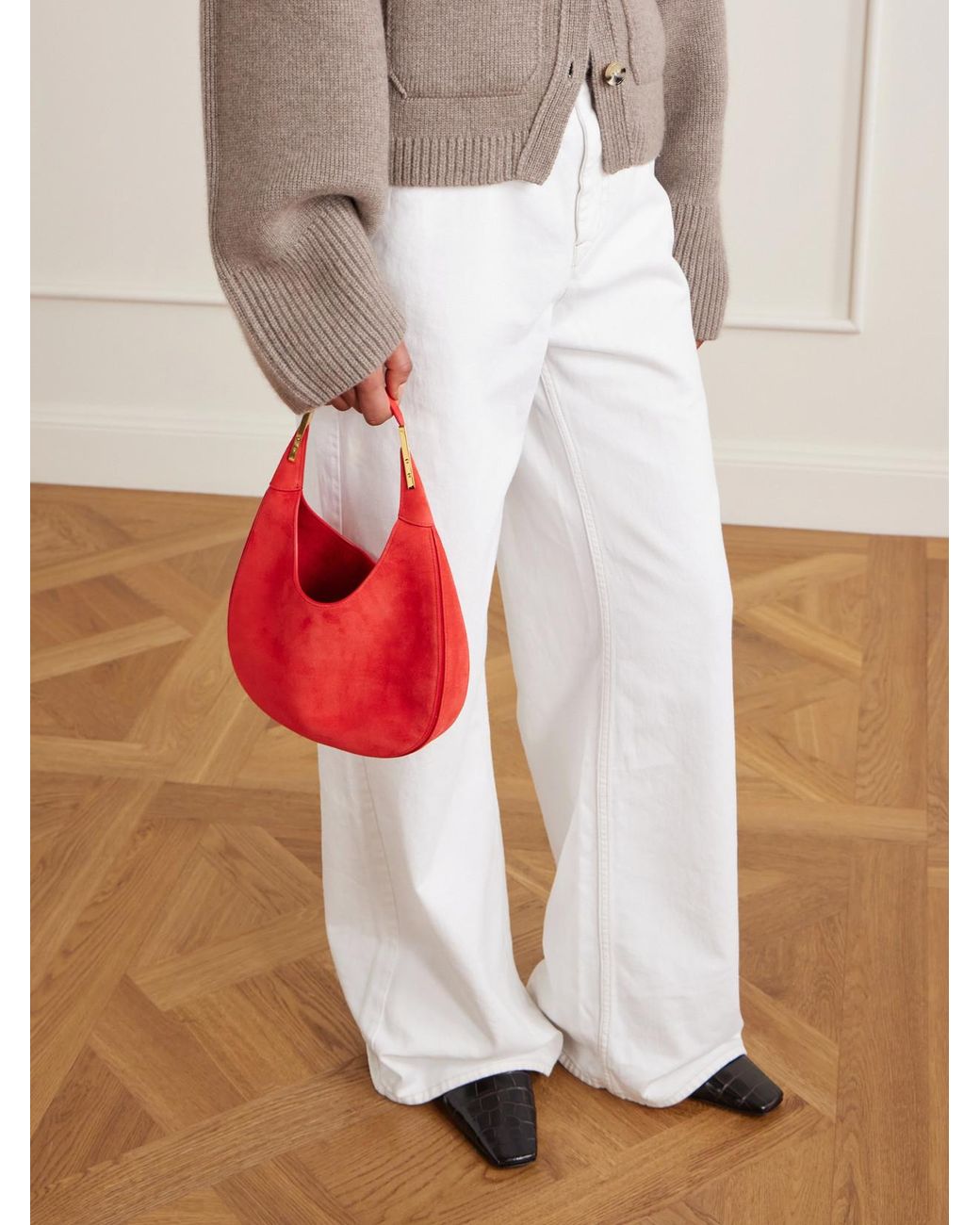 SAVETTE Florence Small Suede Shoulder Bag in Red | Lyst