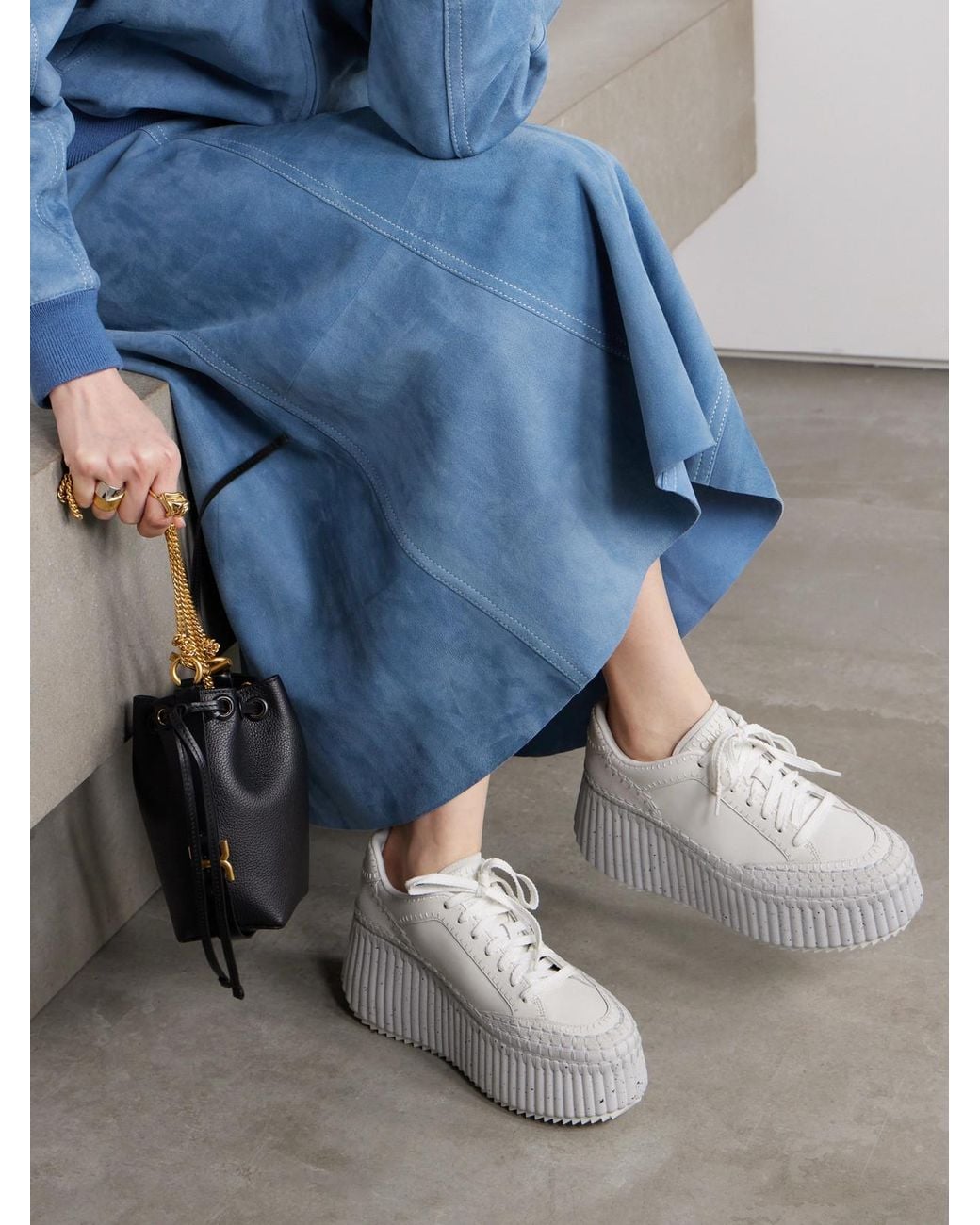 Chloé Nama Suede-Trimmed Leather Platform Sneakers in Natural | Lyst
