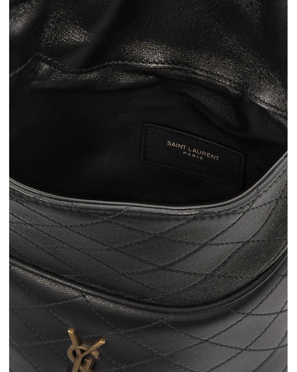 Saint Laurent Gaby Embellished Quilted Leather Bucket Bag in Black | Lyst