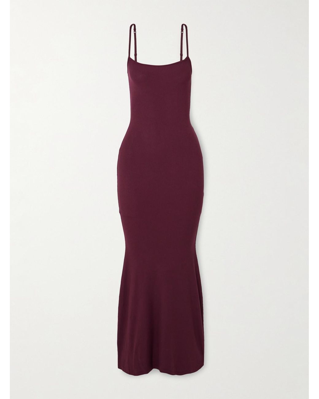 Skims Soft Lounge Ribbed Long Stretch-Modal Slip Dress in Purple | Lyst