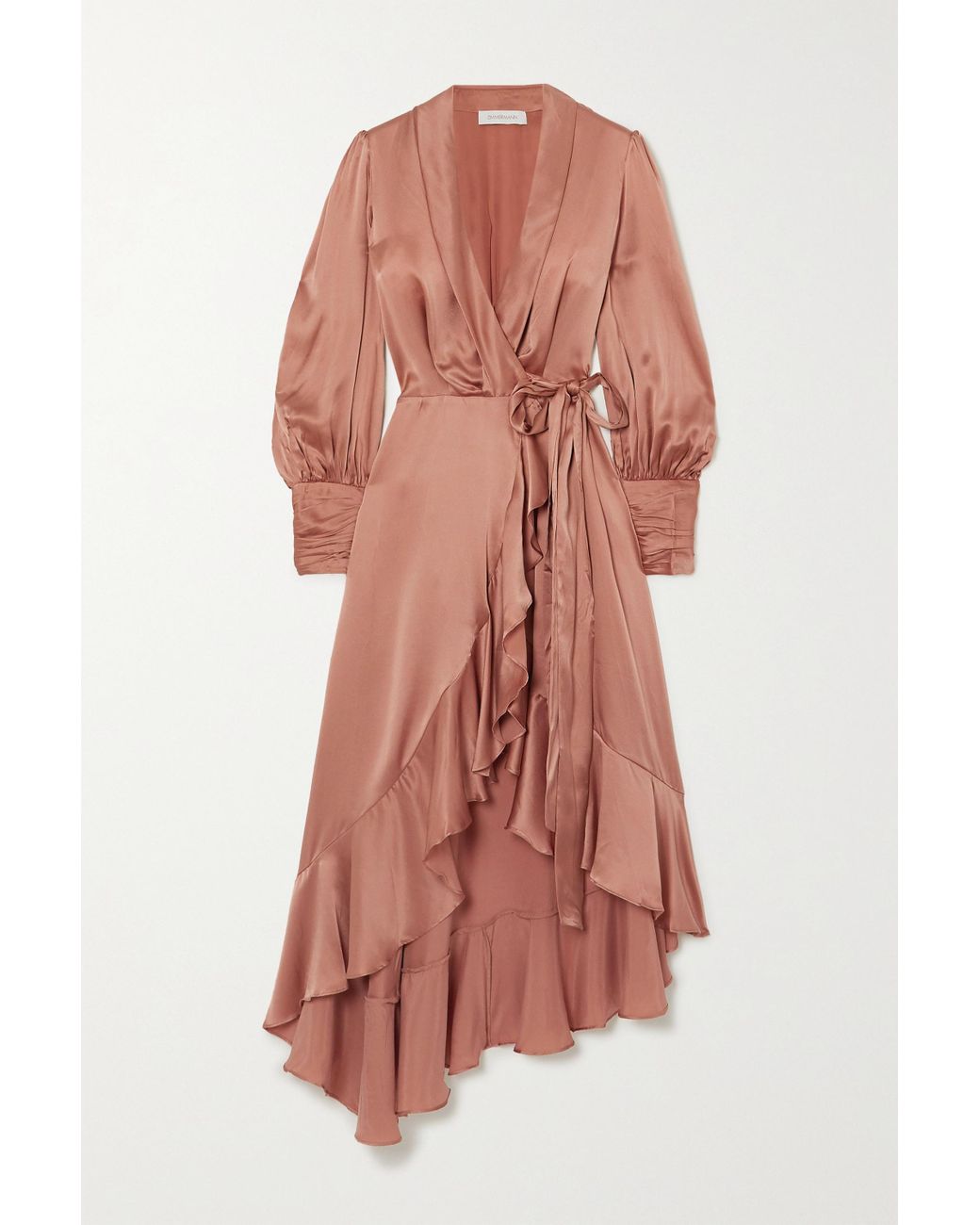 Zimmermann Asymmetric Ruffled Silk Satin Wrap Midi Dress Lyst