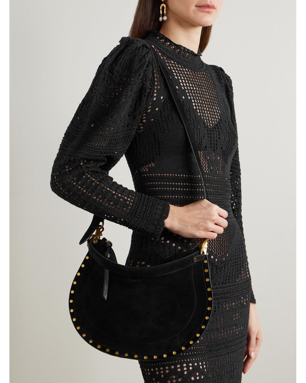 Isabel Marant Oskan Soft Leather-Trimmed Studded Suede Shoulder Bag in ...