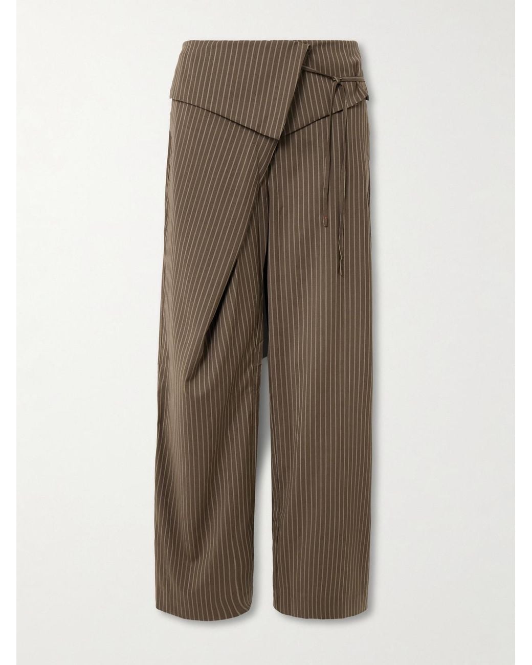 Deiji Studios Folded Asymmetric Pinstriped Wool Wide-Leg Pants in ...