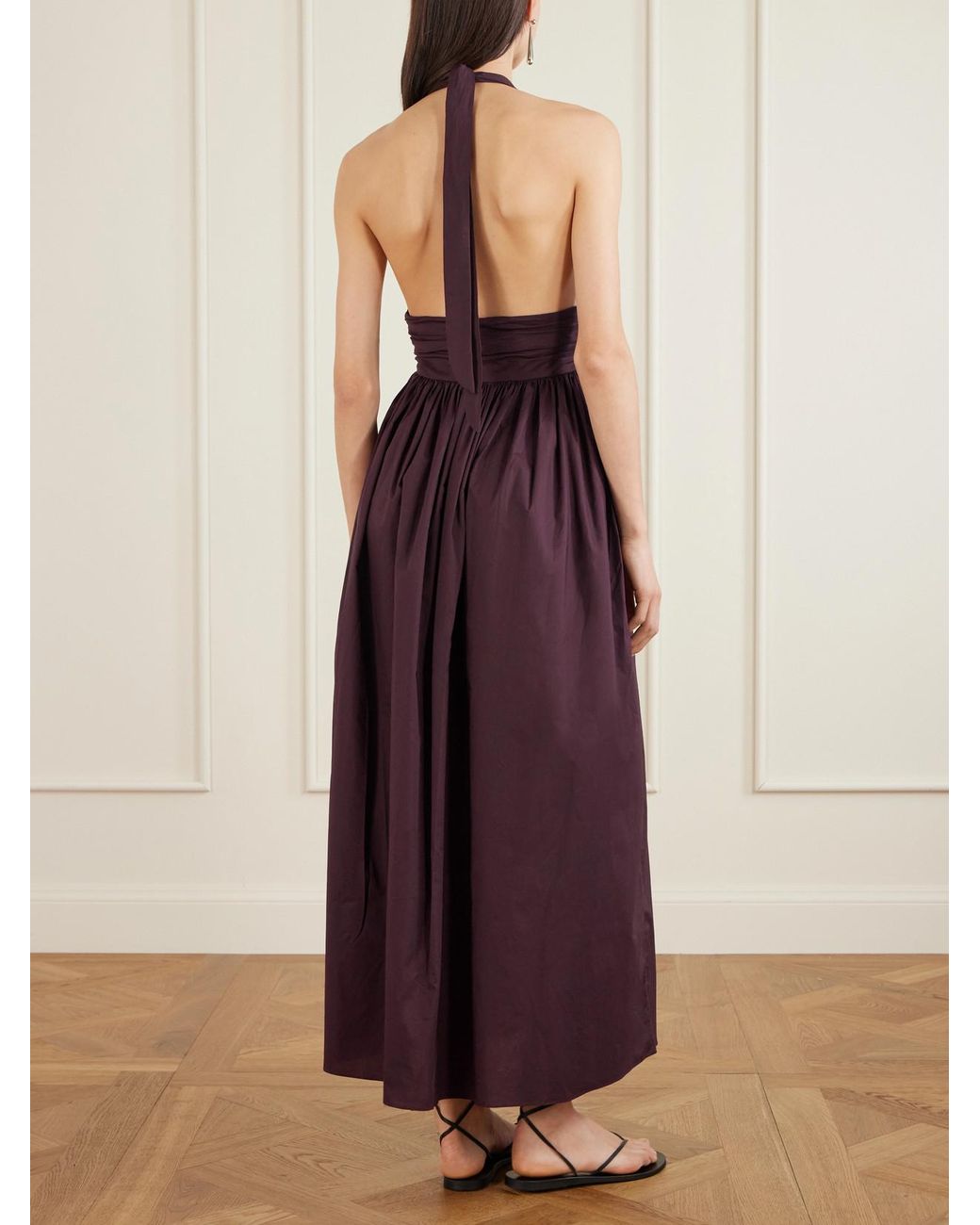 Matteau Gathered Organic Cotton-Poplin Halterneck Maxi Dress in Purple ...