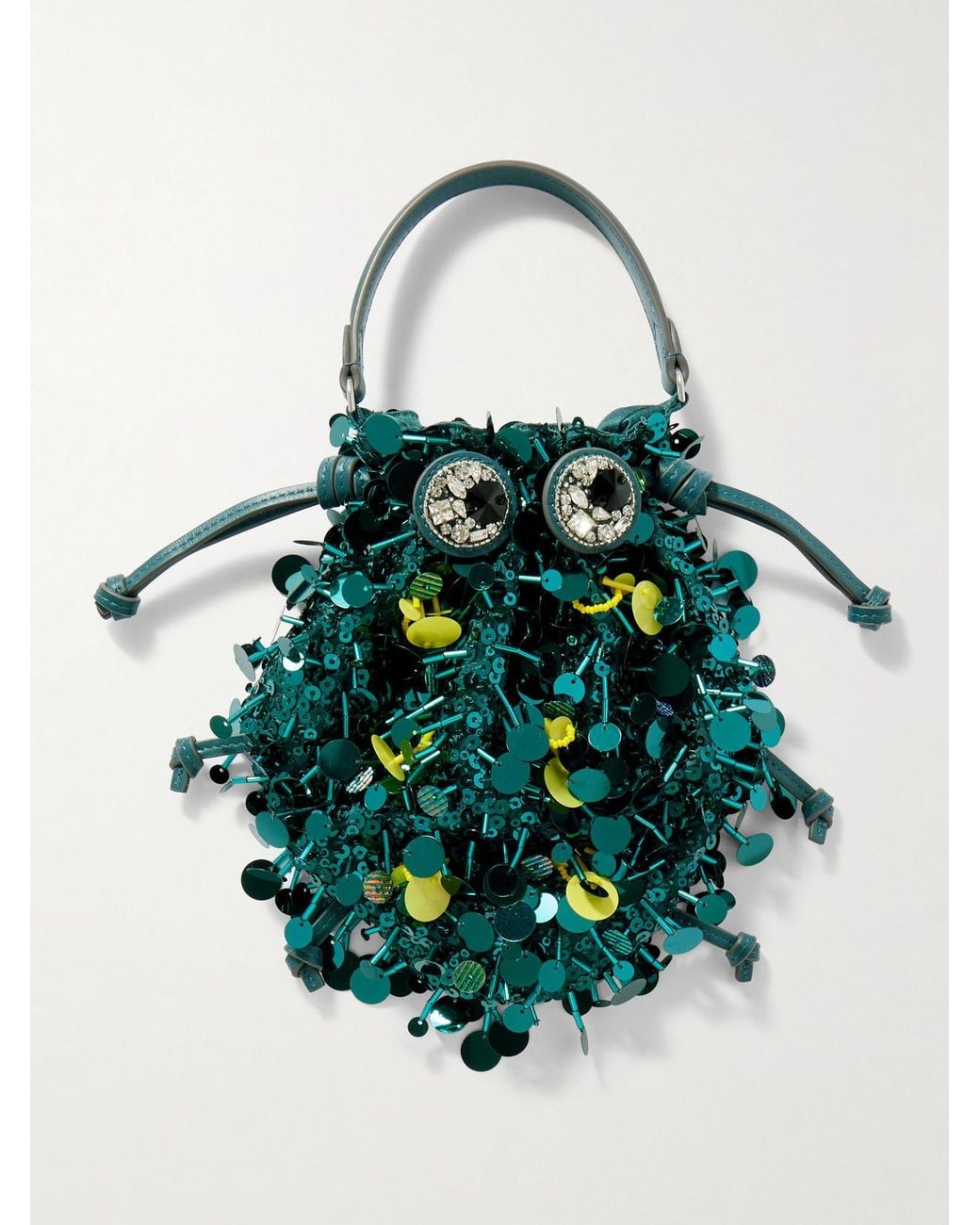 Anya Hindmarch Beetle Embellished Leather-Trimmed Clutch in Green | Lyst