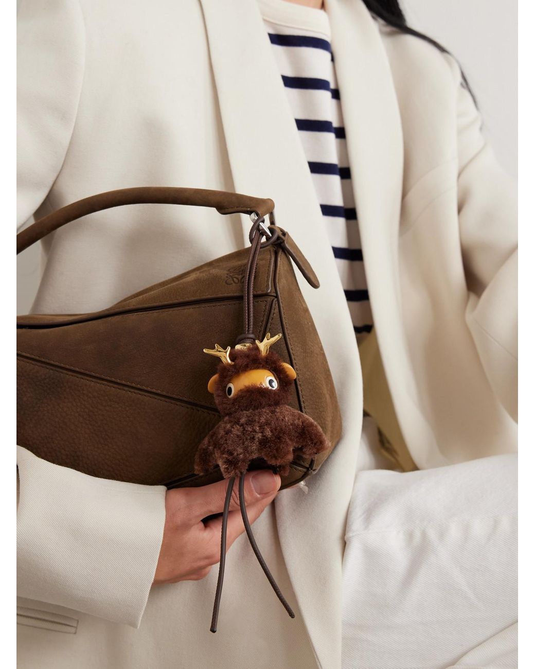 Loewe Fawnie Leather-Trimmed Shearling, Acetate And-Tone Bag Charm in ...