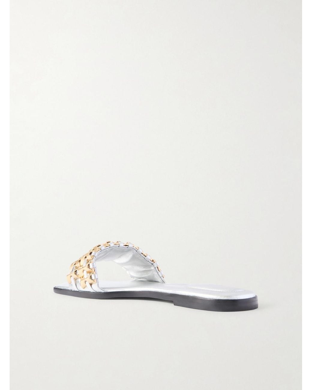 Jonathan Simkhai Faye Embellished Metallic Leather Slides in Natural | Lyst