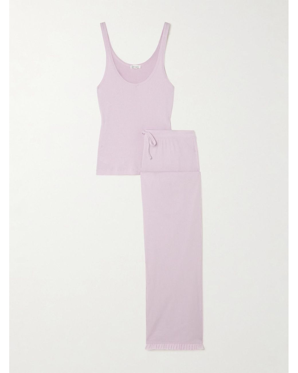 Skin Raisa Ruffled Ribbed Organic Pima Cotton-Jersey Pajama Set in Pink ...