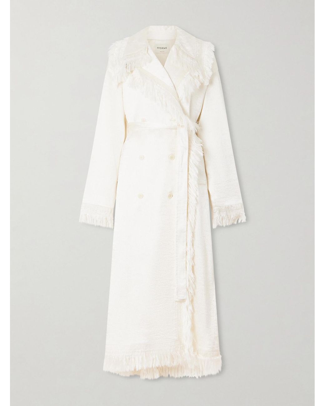 FFORME Lise Tie-Detailed Fringed Silk-Blend Trench Coat in Natural | Lyst