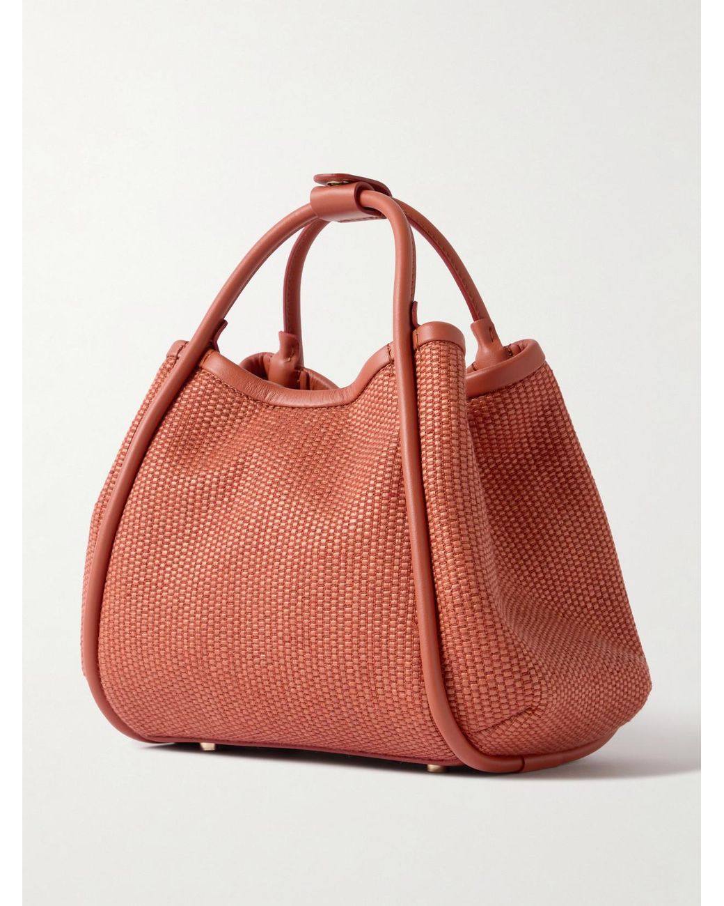 Max Mara Marine Extra Small Leather-Trimmed Faux Raffia Tote in Red ...
