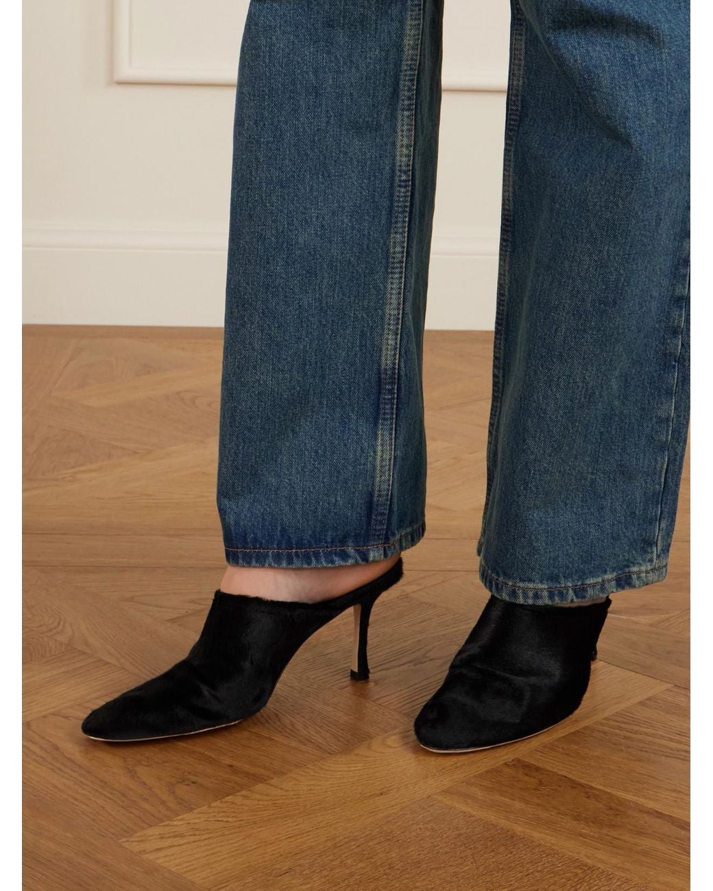 Christen Elipse Calf Hair Mules in Black | Lyst