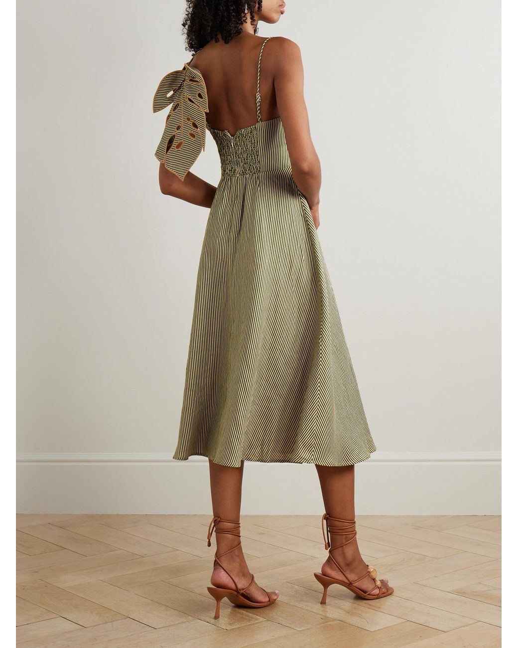 FARM Rio Appliquéd Striped Linen Midi Dress in Green | Lyst UK