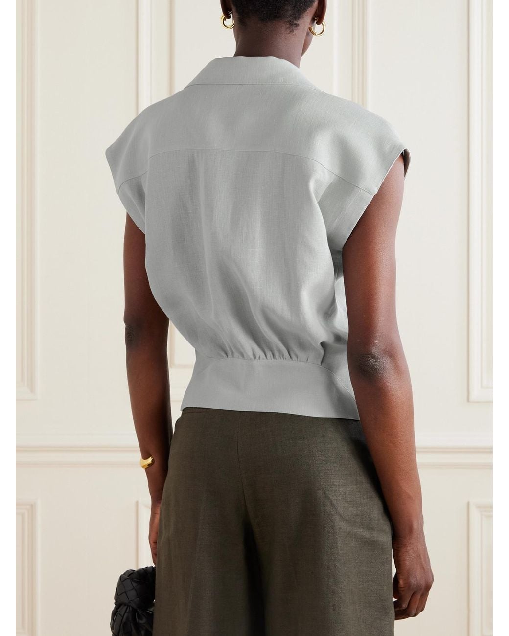 Loro Piana Evangeline Pleated Linen Shirt in Gray | Lyst