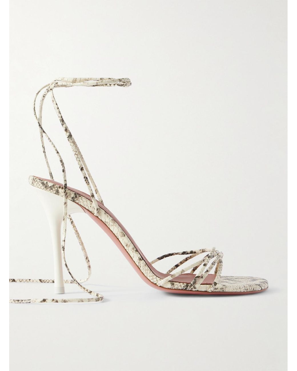 AMINA MUADDI Lori Lace-Up Snake-Effect Leather Sandals in Natural | Lyst