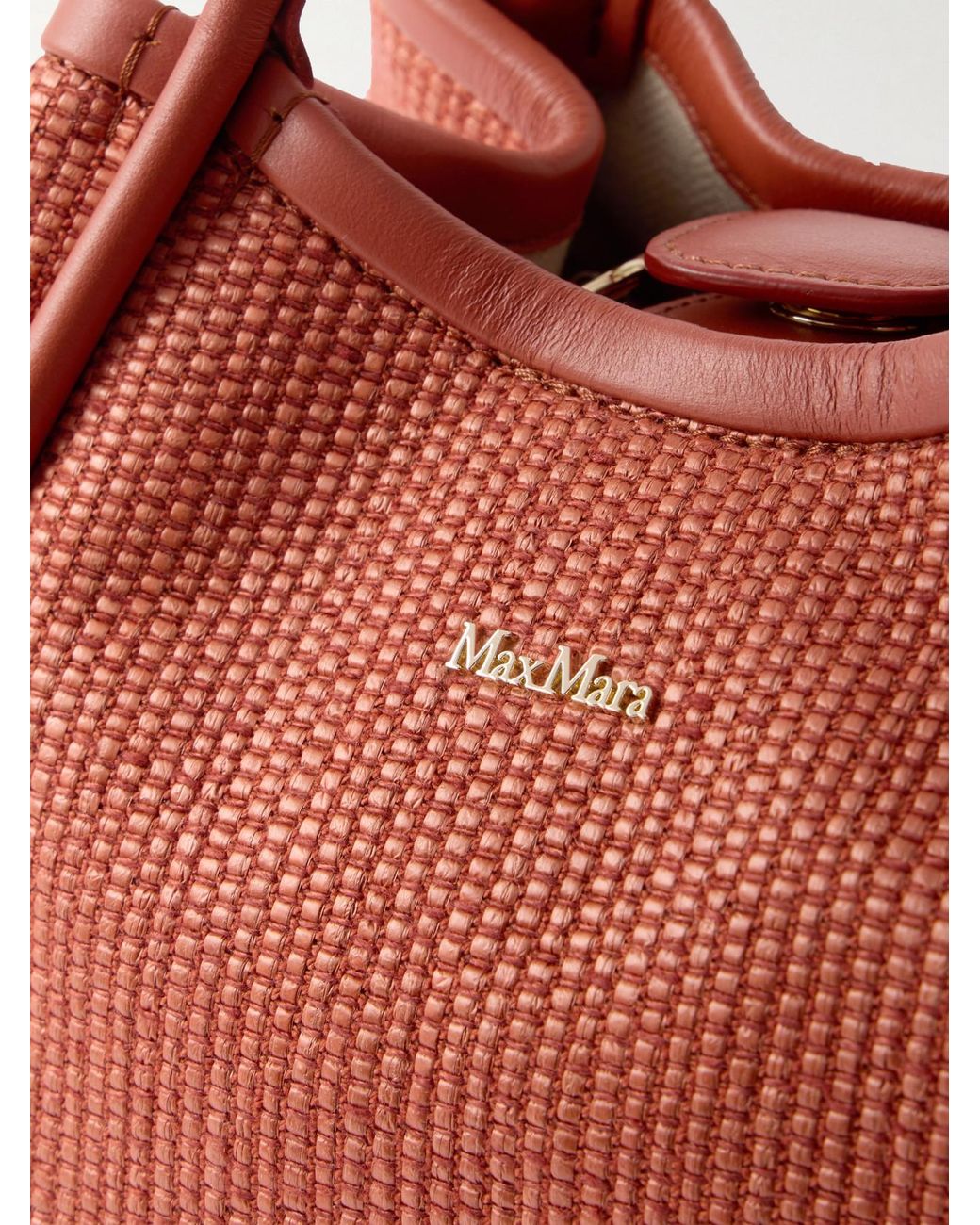 Max Mara Marine Extra Small Leather-Trimmed Faux Raffia Tote in Red | Lyst