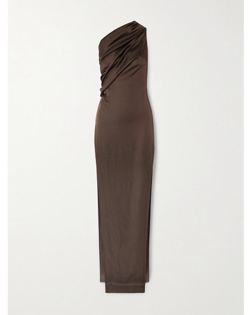 Rick Owens Athena Arrowhead One-Shoulder Draped Satin Maxi Dress in ...
