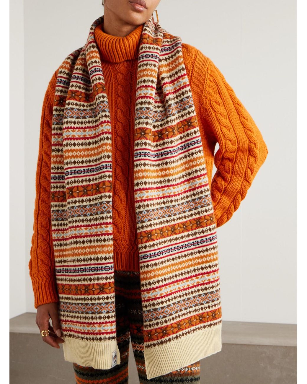 Bally Fair Isle Wool Scarf in Red | Lyst