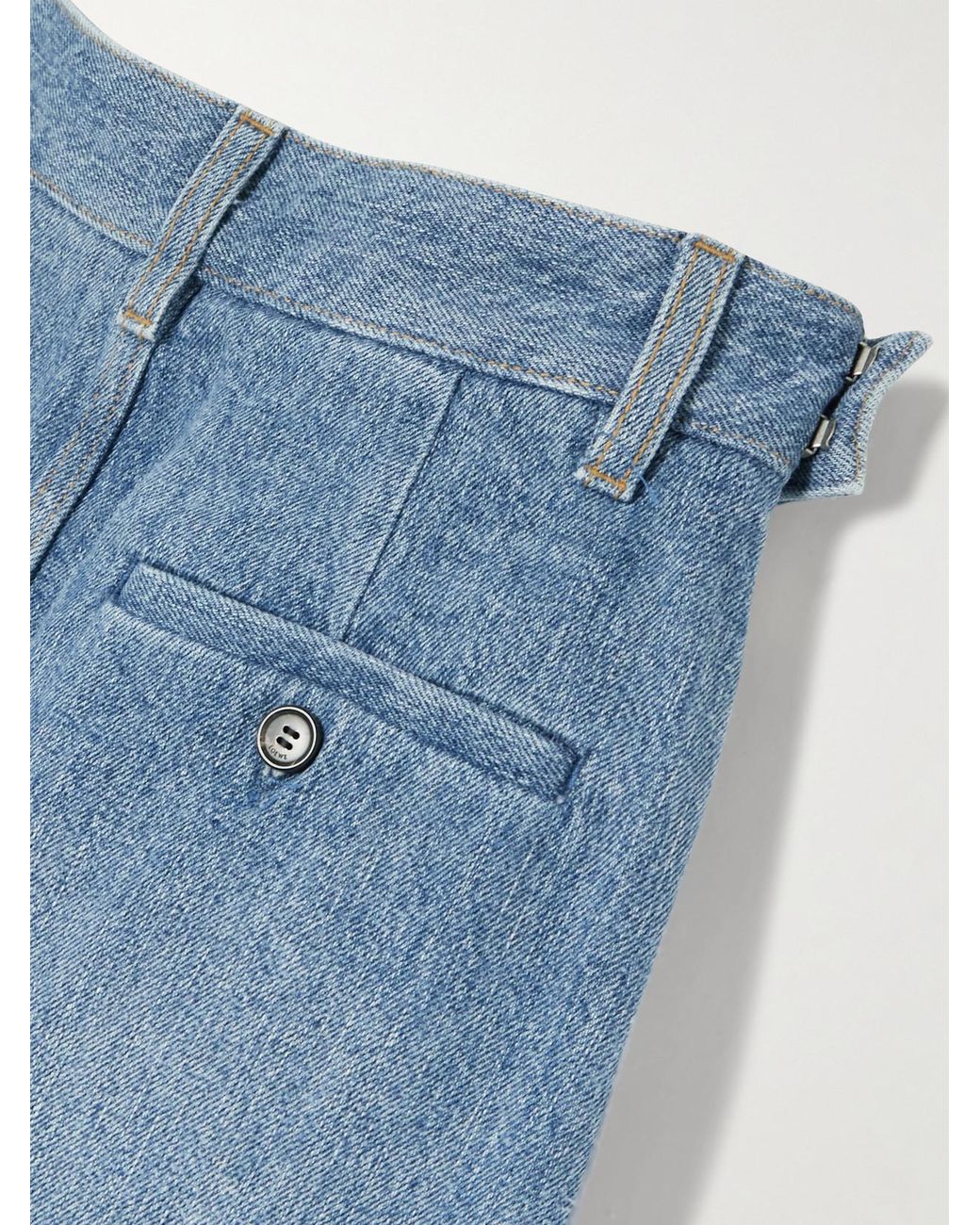Loewe Leather-Trimmed Draped Gathered High-Rise Wide-Leg Jeans in Blue ...