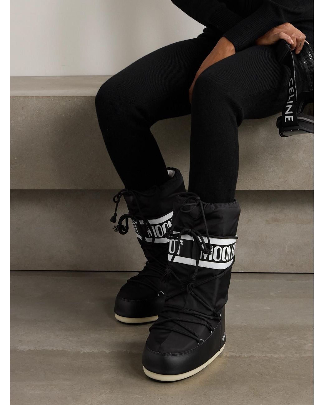Moon Boot Icon Shell And Faux Leather Snow Boots in Black | Lyst