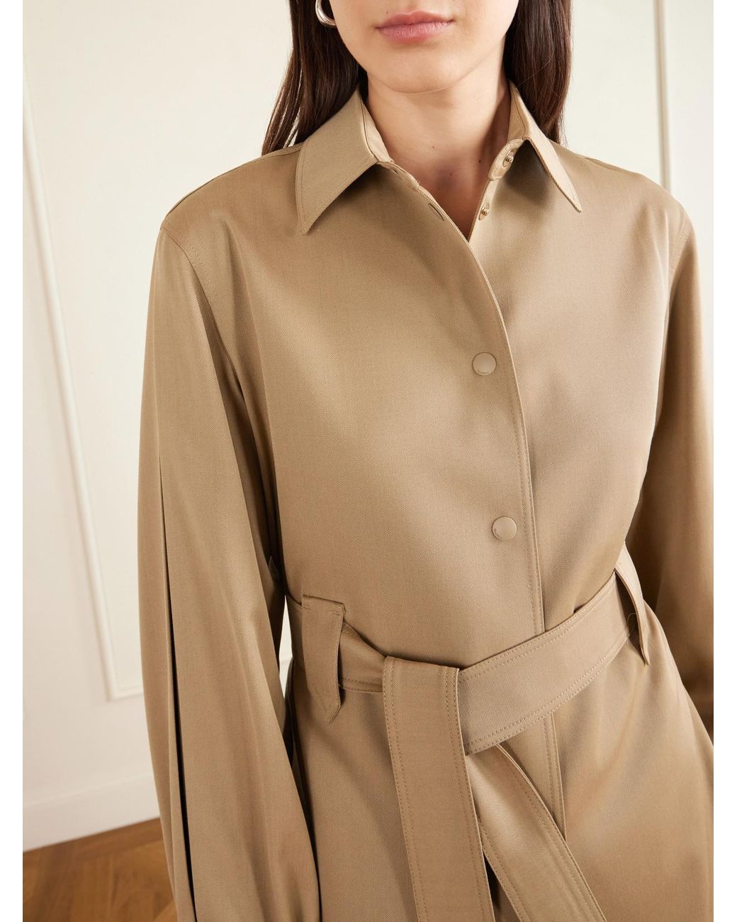 Max Mara Belted Wool-Twill Jacket in Natural | Lyst