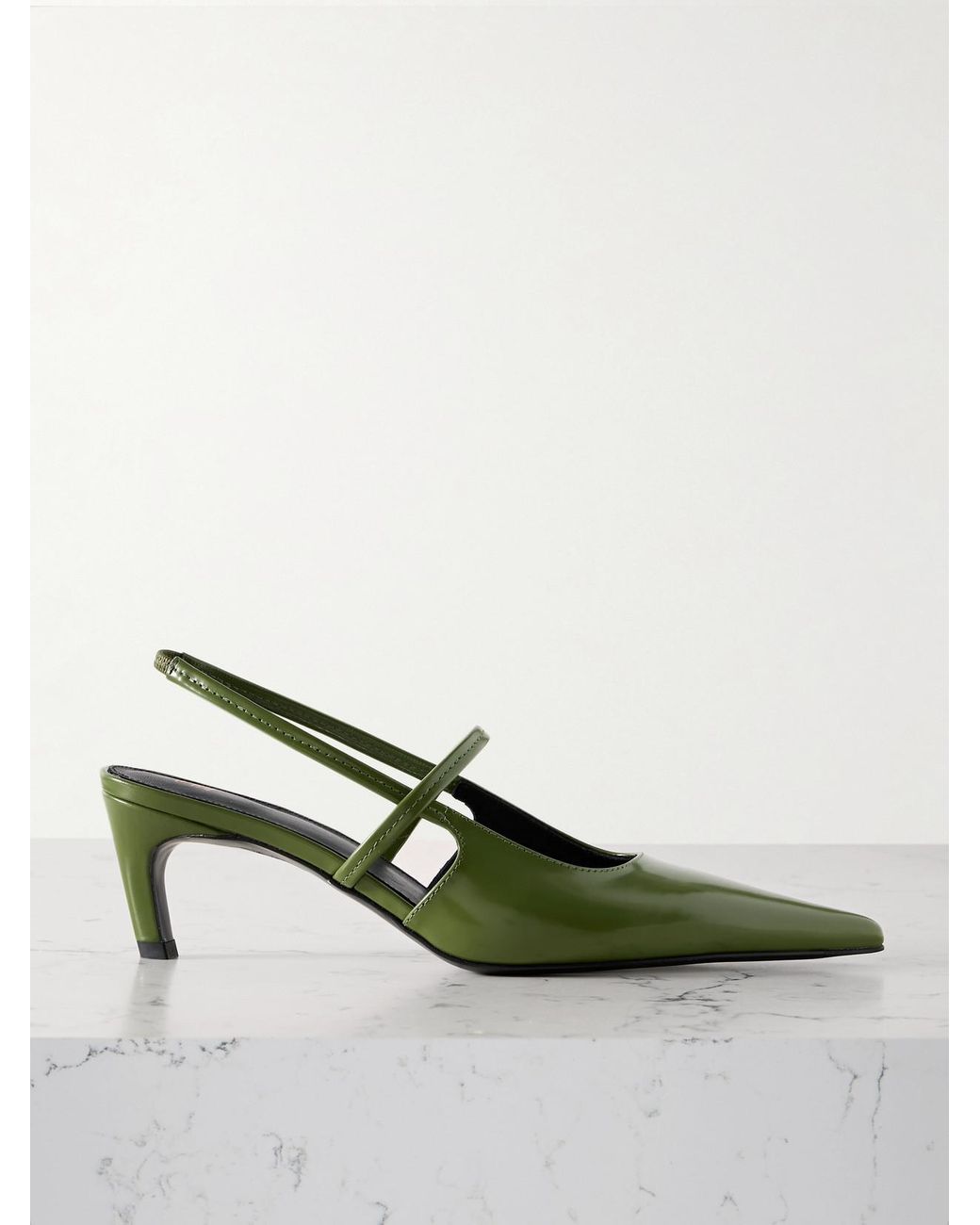 TOTEME The Sharp Cutout Glossed-Leather Slingback Pumps in Green | Lyst