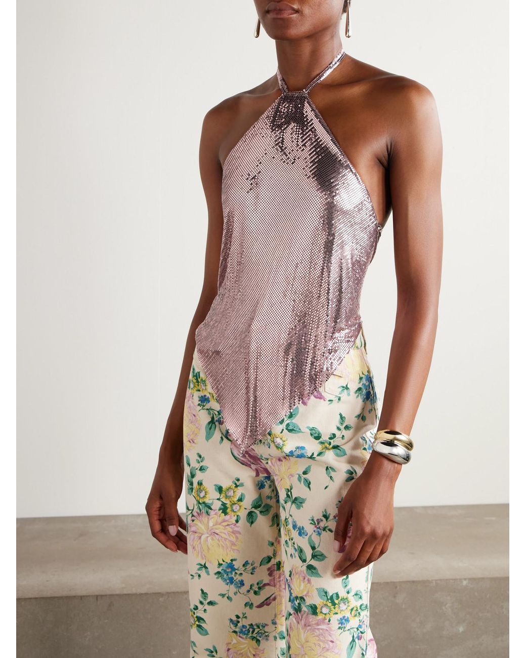 Rabanne Open-Back Chainmail Halterneck Top in Pink | Lyst UK