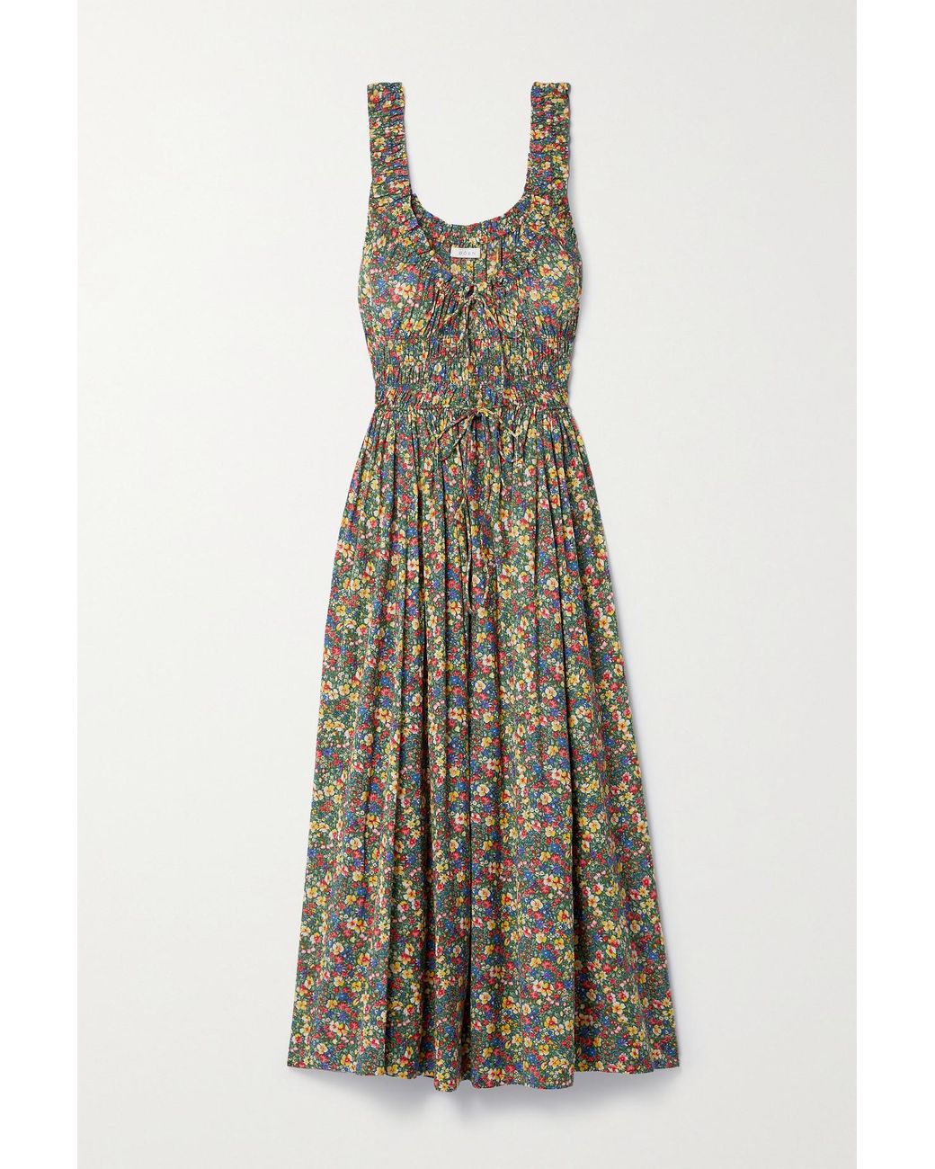 Doen + Net Sustain Emmaretta Shirred Floral-print Organic Cotton-blend Voile Midi Dress in ...