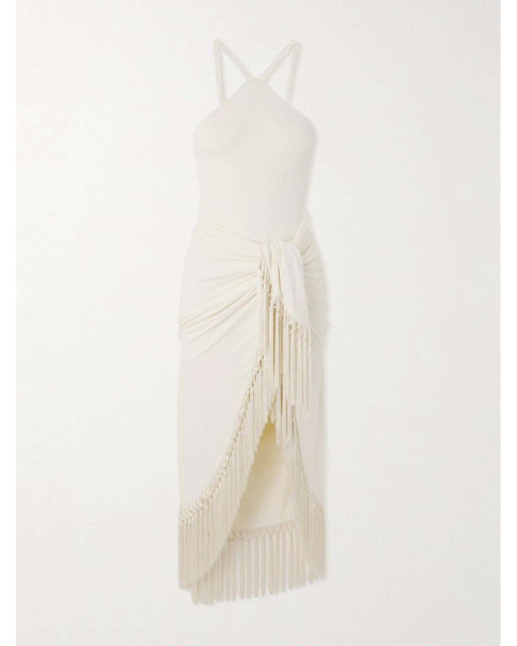 ‎Taller Marmo Hera Artisanal Swimsuit And Tasseled Pareo Set in White ...