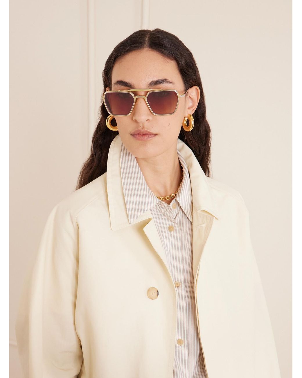Jacques Marie Mage Commodore Aviator-Style- And-Tone Sunglasses in Pink ...