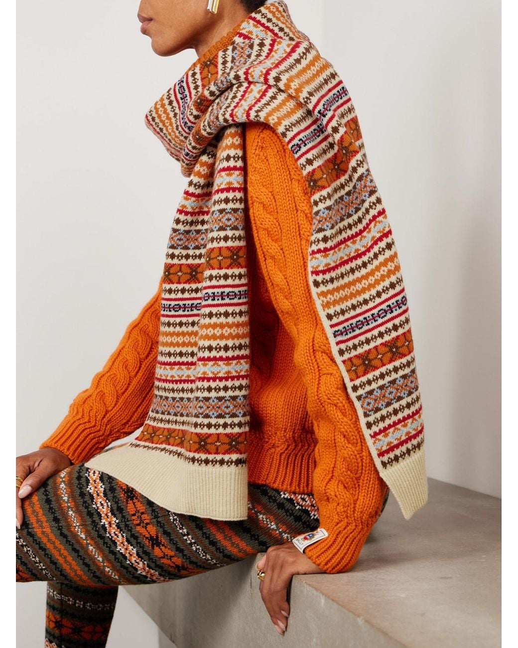Bally Fair Isle Wool Scarf in Red | Lyst