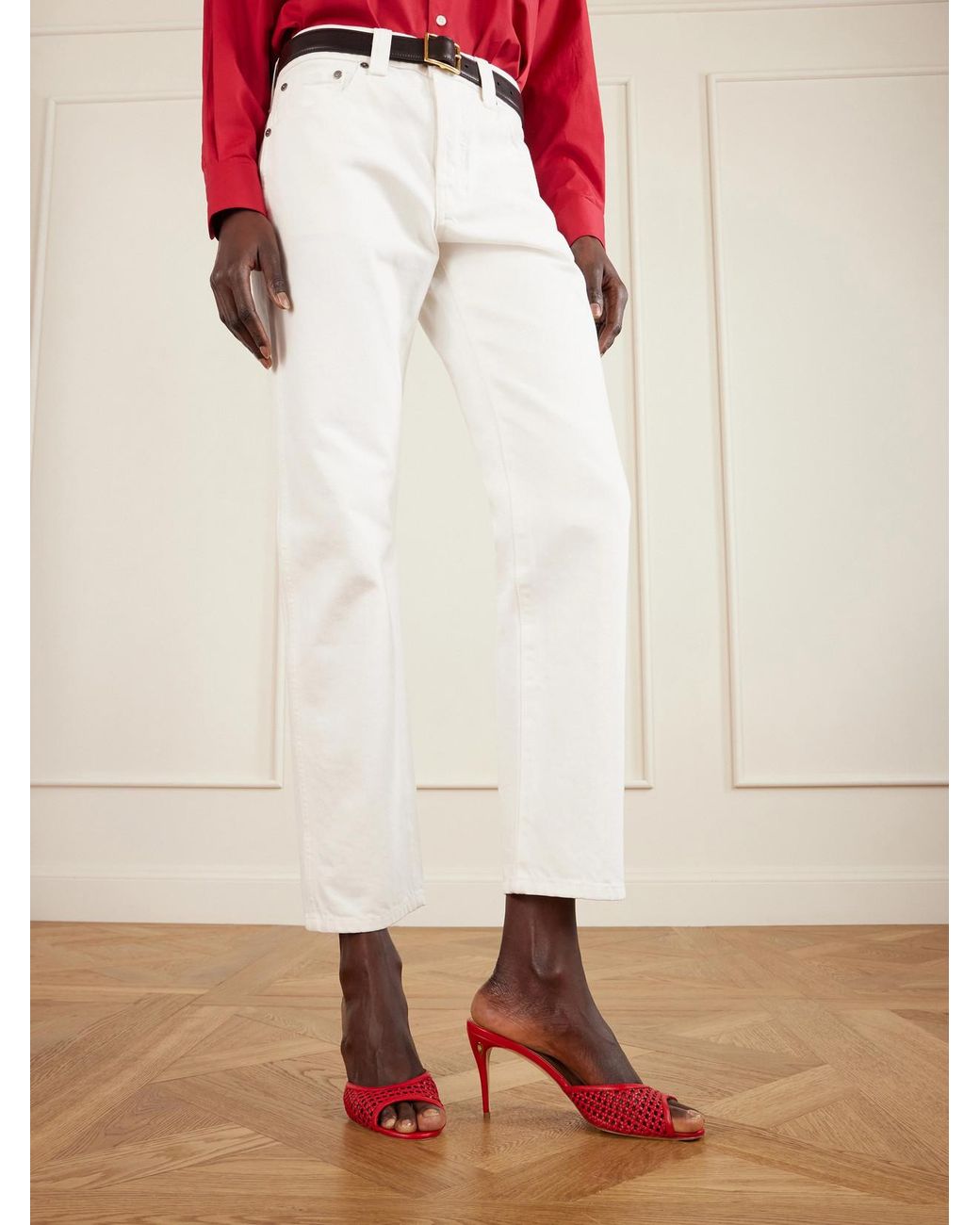 Jennifer Chamandi Guido 85 Woven Leather Mules in Red | Lyst