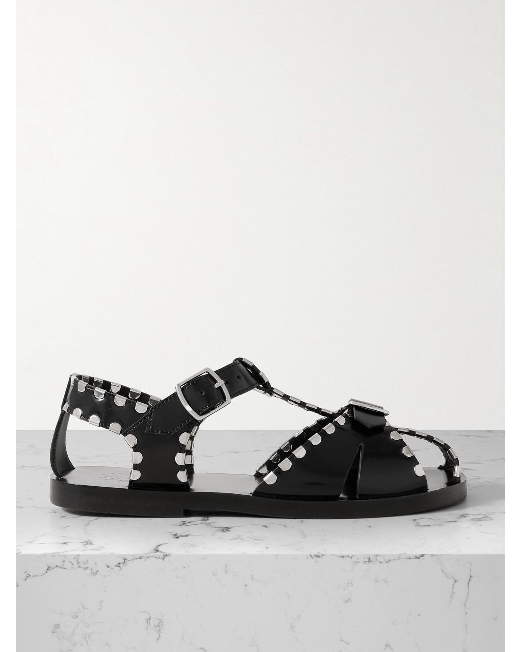 Bally Pasely Studded Glossed-Leather Sandals in Black | Lyst