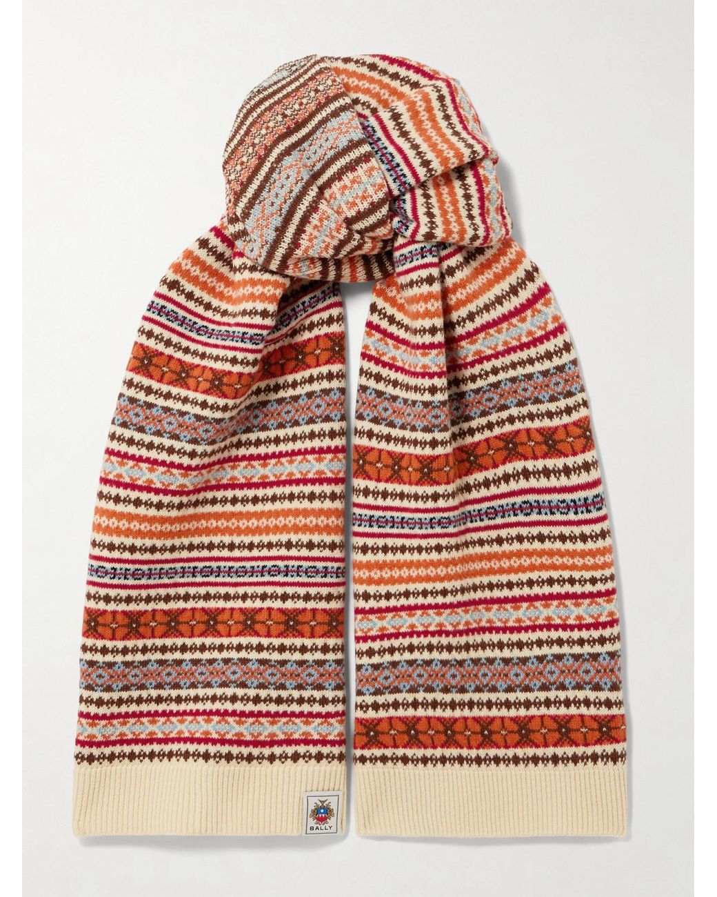 Bally Fair Isle Wool Scarf in Red | Lyst