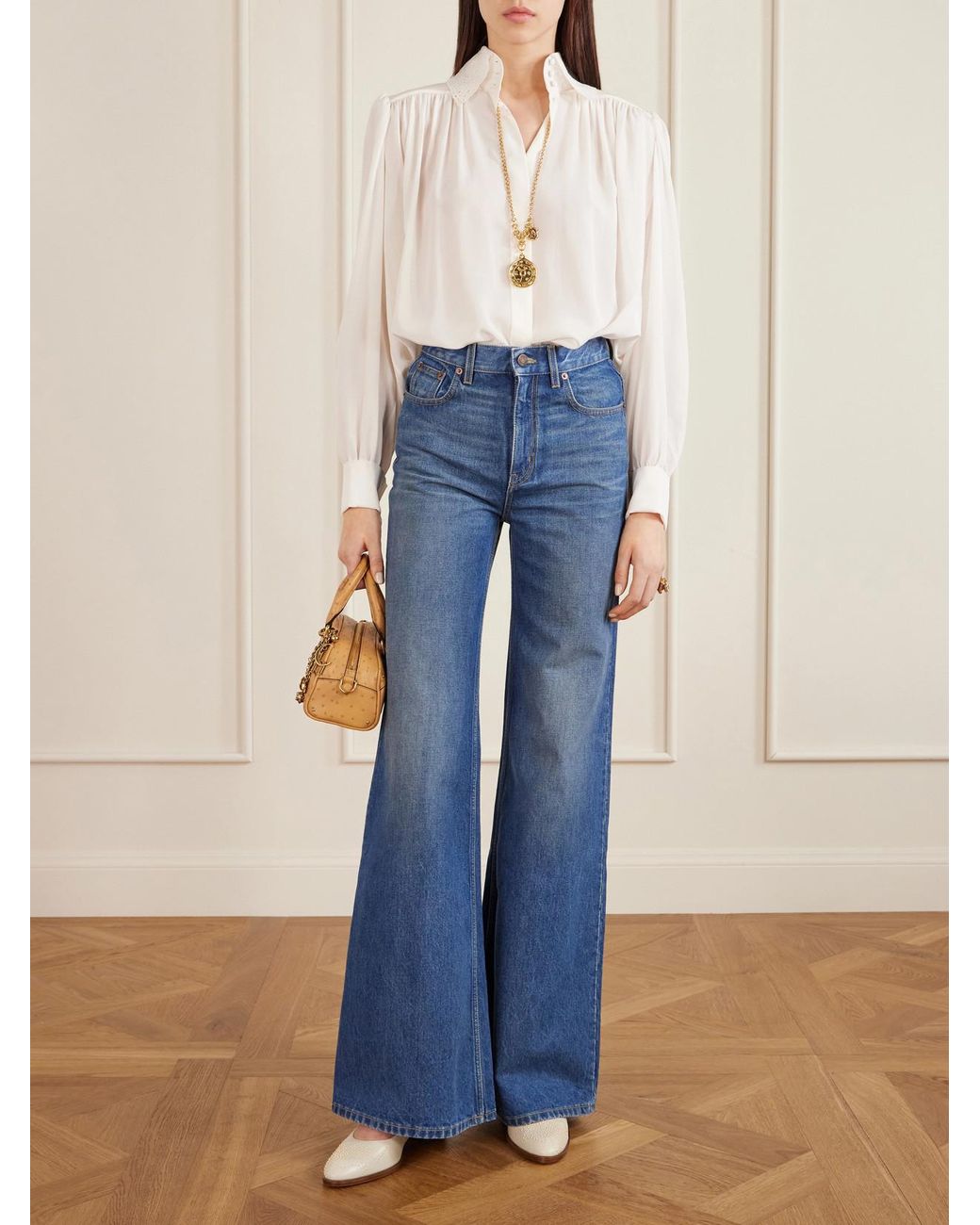 Chloé Susan Studded Textured-Leather Mary Jane Pumps in Natural | Lyst