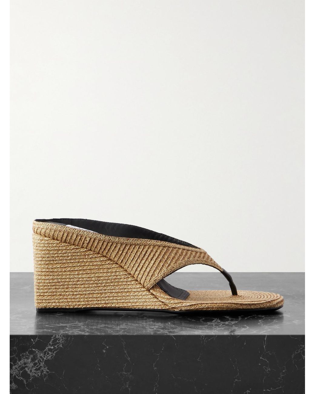 Alaïa Leather-Trimmed Woven Raffia Wedge Sandals in Brown | Lyst UK