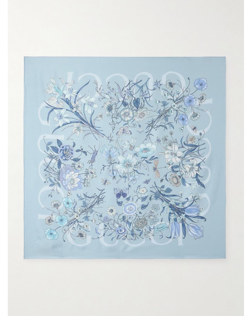 Gucci Flora Floral-Print Silk-Twill Scarf in Blue | Lyst