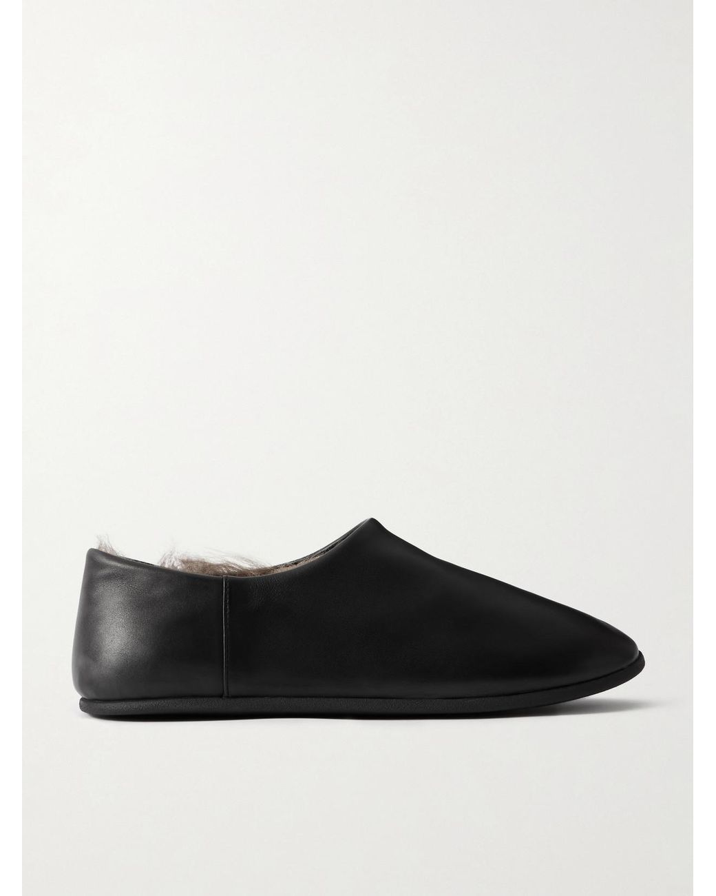 Christen Big Boot Shearling-Lined Leather Slippers in Black | Lyst