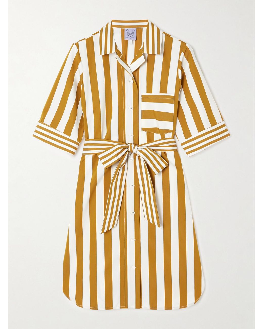 Thierry Colson Zouka Belted Striped Cotton-Poplin Mini Dress in ...