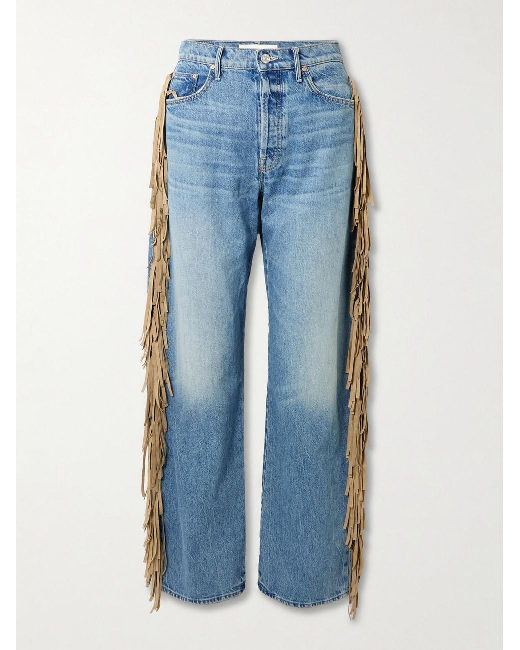 Mother Fringe Half-Pipe Sneak High-Rise Barrel-Leg Jeans in Blue | Lyst