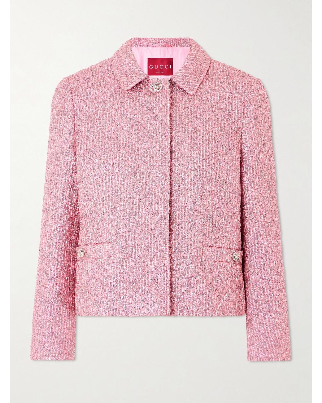 Gucci Crystal And Sequin-Embellished Lamé-Tweed Jacket in Pink | Lyst
