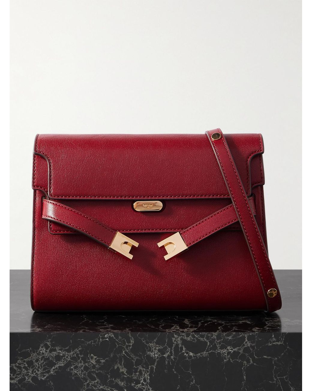 Tory Burch Lee Radziwill Suede-Trimmed Leather Shoulder Bag in Red | Lyst