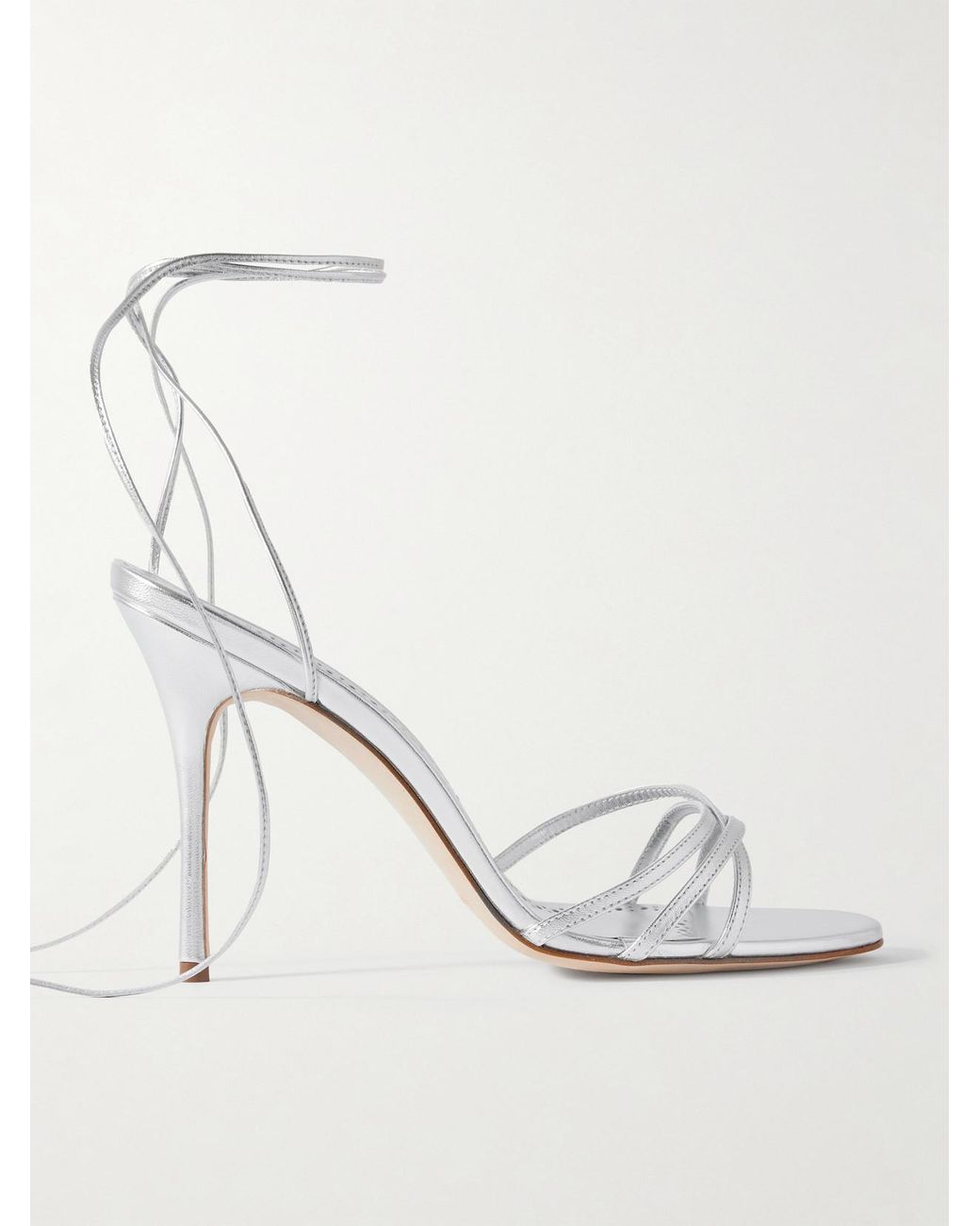 Manolo Blahnik Leva 105 Metallic Leather Sandals in Natural | Lyst