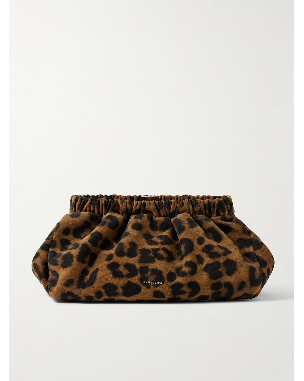 DeMellier Miami Gathered Leopard-Print Suede Clutch in Brown | Lyst