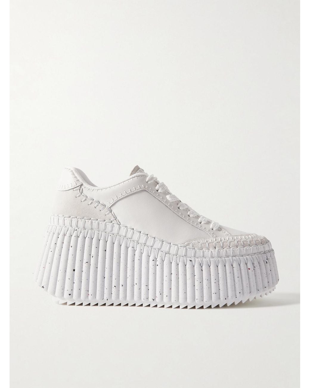 Chloé Nama Suede-Trimmed Leather Platform Sneakers in Natural | Lyst