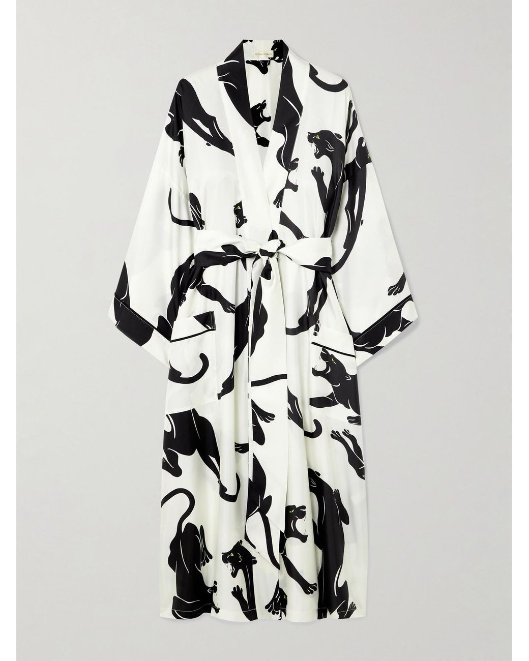 Olivia Von Halle Sabine Belted Printed Silk-Twill Robe in White | Lyst