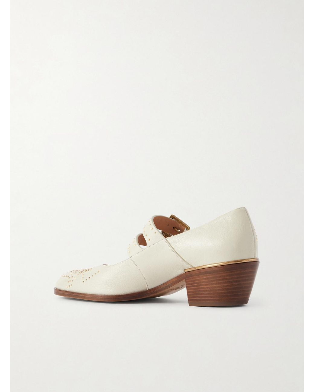 Chloé Susan Studded Textured-Leather Mary Jane Pumps in Natural | Lyst
